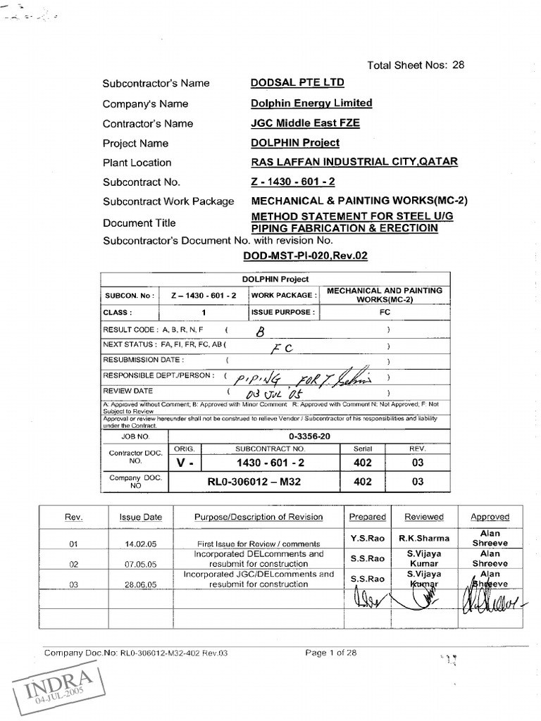 Steel Piping Fabrication Method Statement | PDF | Welding | Construction