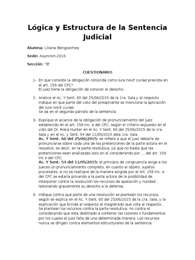Lógica y Estructura de La Sentencia Judicial | PDF | Sentencia (Ley ...