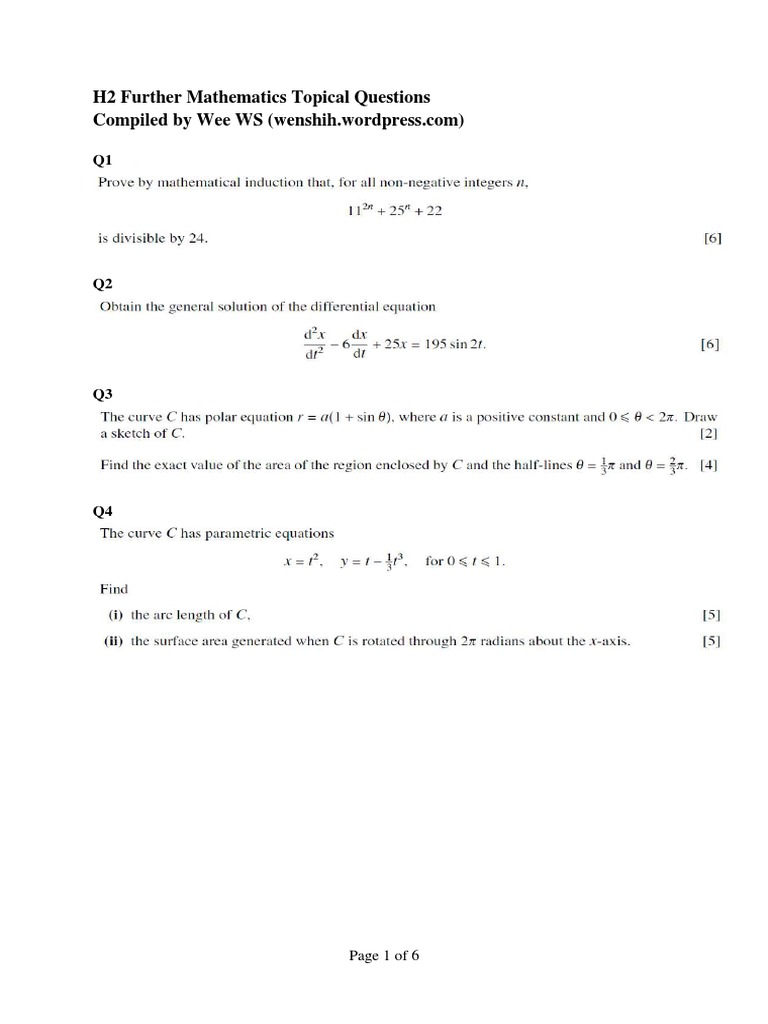 H2 Further Mathematics Questions Compilation | PDF | Teaching Methods ...