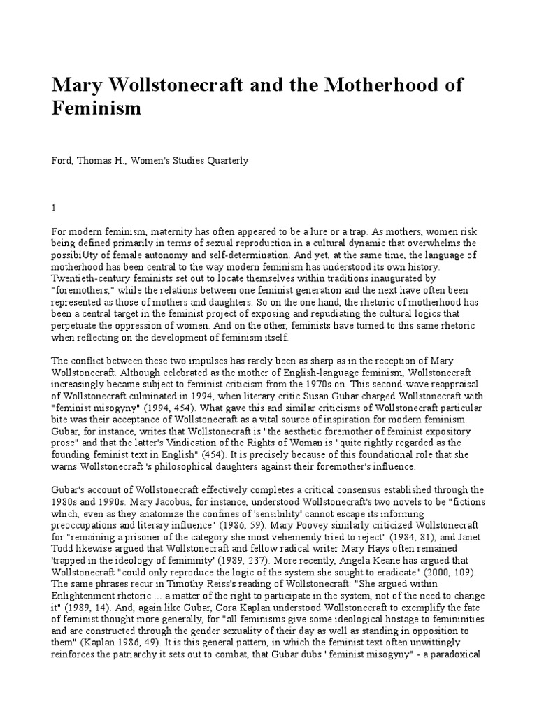 Mary Wollstonecraft and The Motherhood of Feminism | PDF | Mary ...