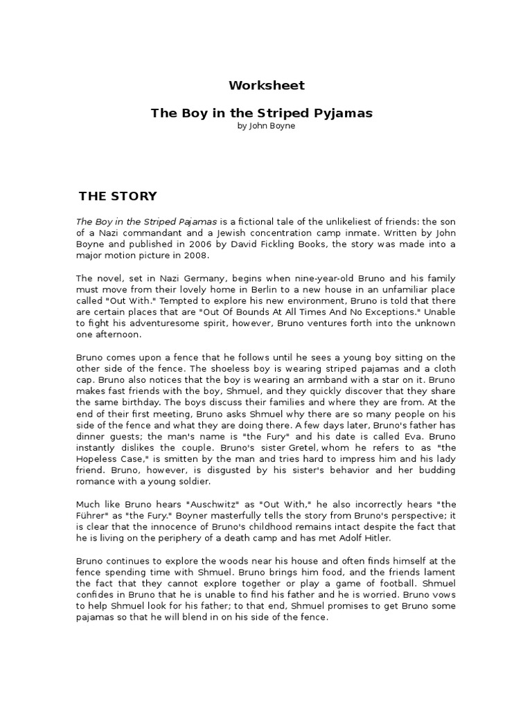 Worksheet the Boy in the Striped Pyjamas | Violence | Unrest