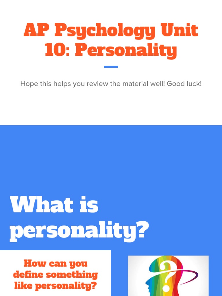 Ap Psych Unit 10 - Personality Review | PDF | Id | Defence Mechanisms