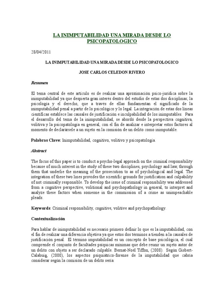 La Inimputabilidad Una Mirada Desde Lo Psicopatologico | PDF ...
