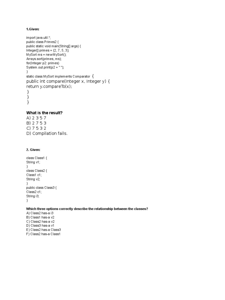 Java SE 7 Programmer II - Sample Questions | PDF | C (Programming ...