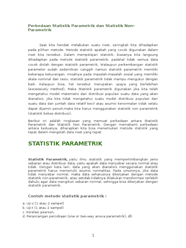 Perbedaan Statistik Parametrik Dan Statistik Non | PDF