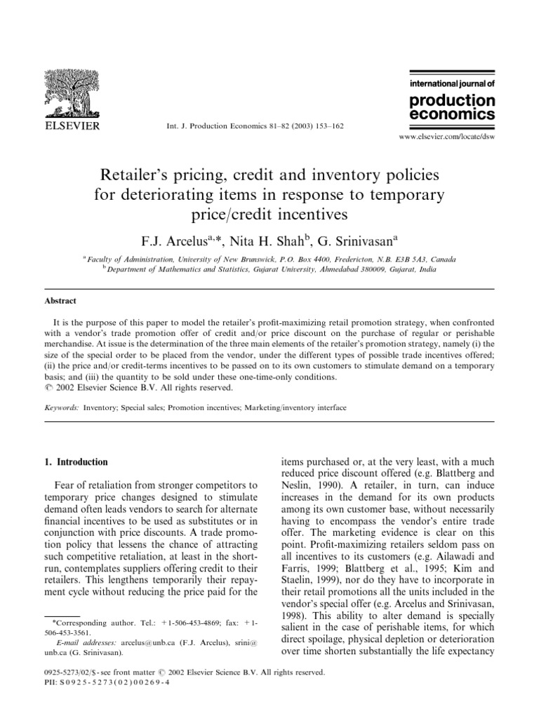 Retailer's Pricing, Credit and Inventory Policies For Deteriorating ...