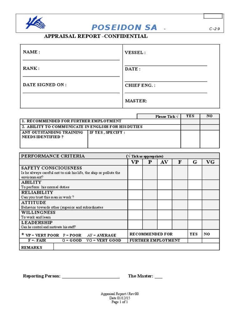 Seafarer Performance Appraisal Report | PDF