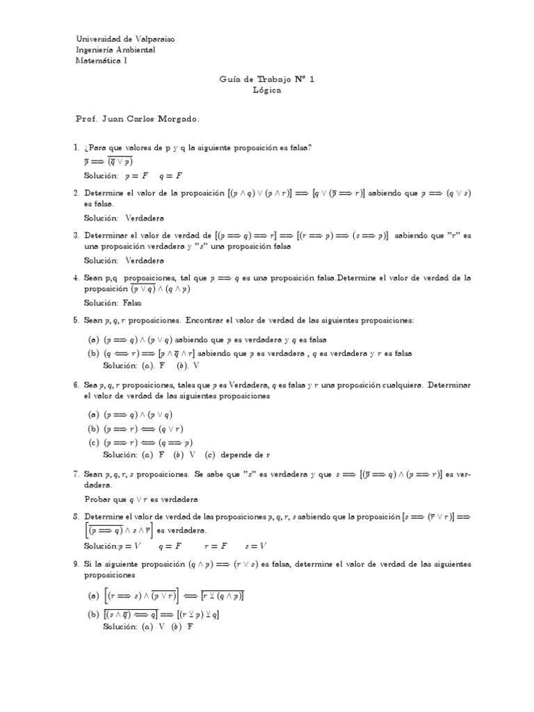 Guia 1 2014 Logica | PDF | Proposición | Sintaxis (Lógica)