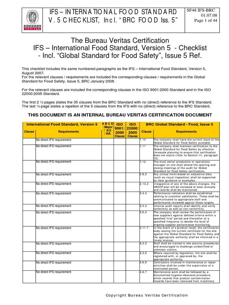 Comparision BRC IFS QMS 22K From BV PDF | PDF | Hazard Analysis And ...