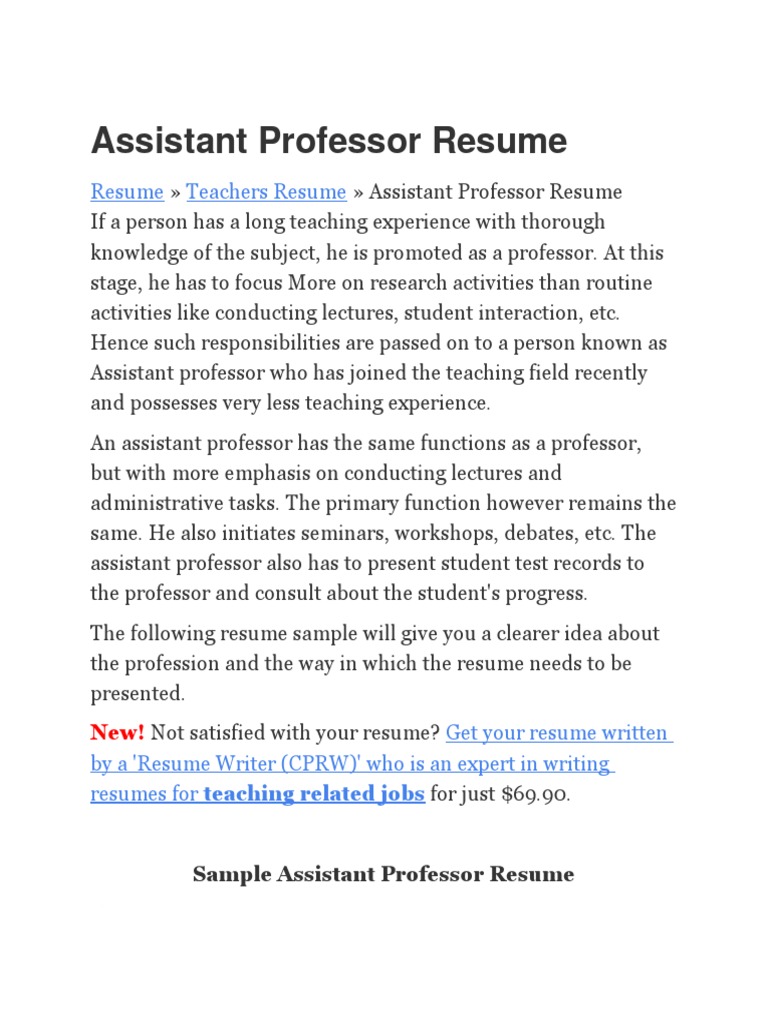 Assistant Professor Resume Samples | PDF | Professor | Professors In ...