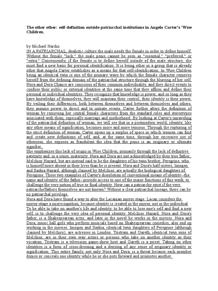 The Other Other: Self-Definition Outside Patriarchal Institutions in Angela Carter's 'Wise ...