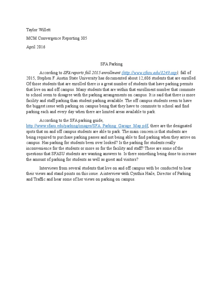SFA Student Parking Concerns | PDF | Career & Growth | Business