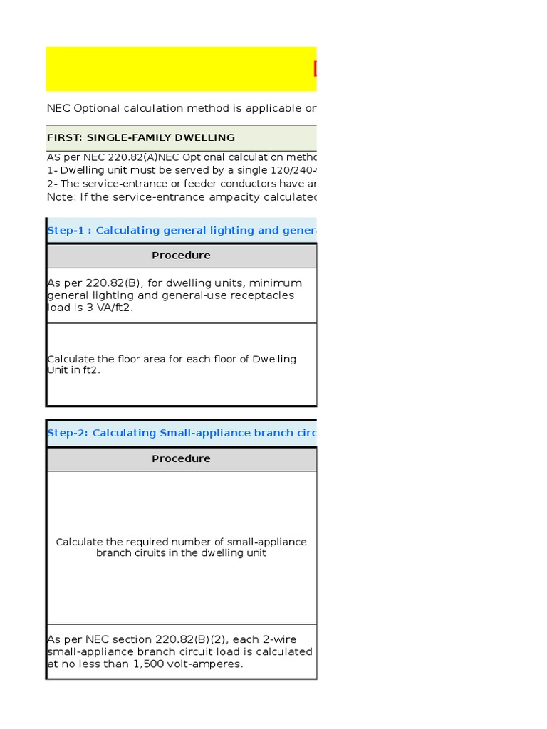 Dwelling Units - NEC Optional Method Calculation | Hvac | Heat Pump