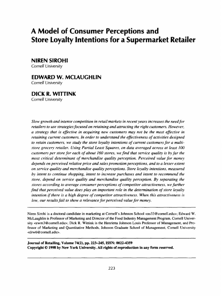A Model of Consumer Perceptions and Store Loyalty Intentions For A ...