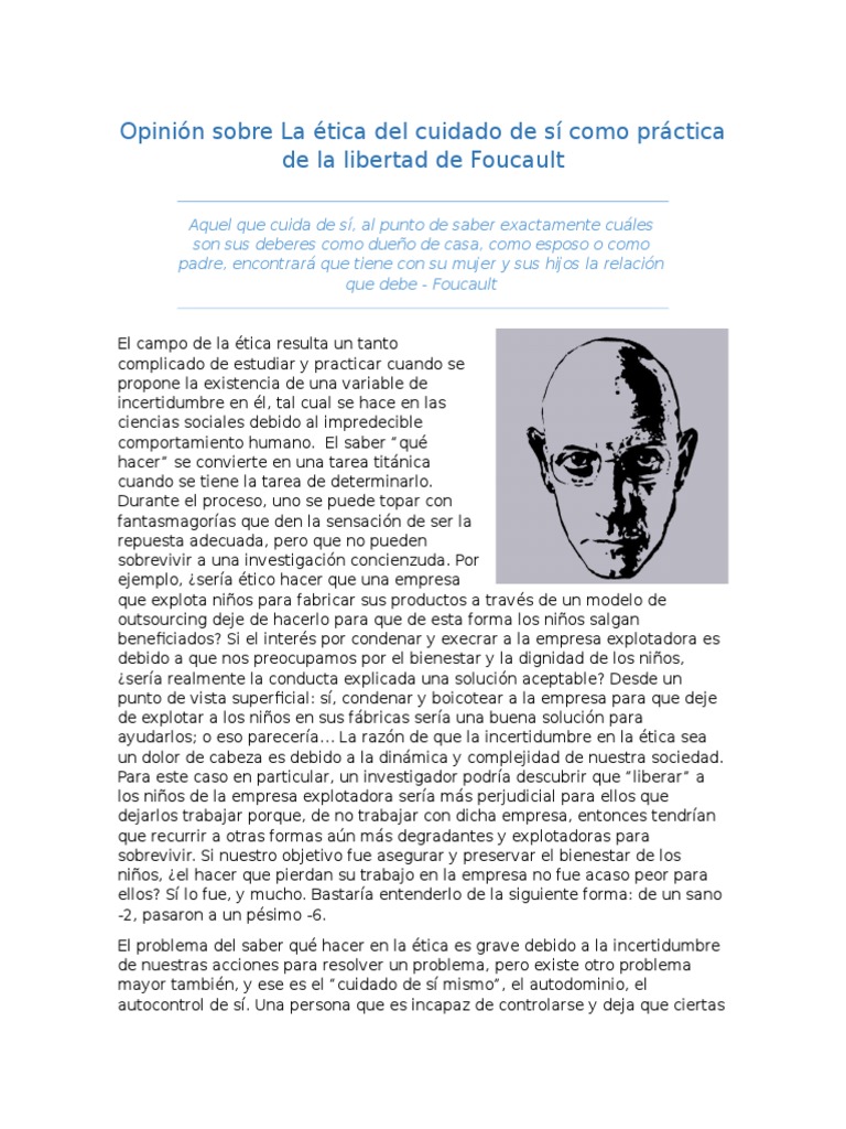 Opinión Sobre La Ética Del Cuidado de Sí Como Práctica de La Libertad ...