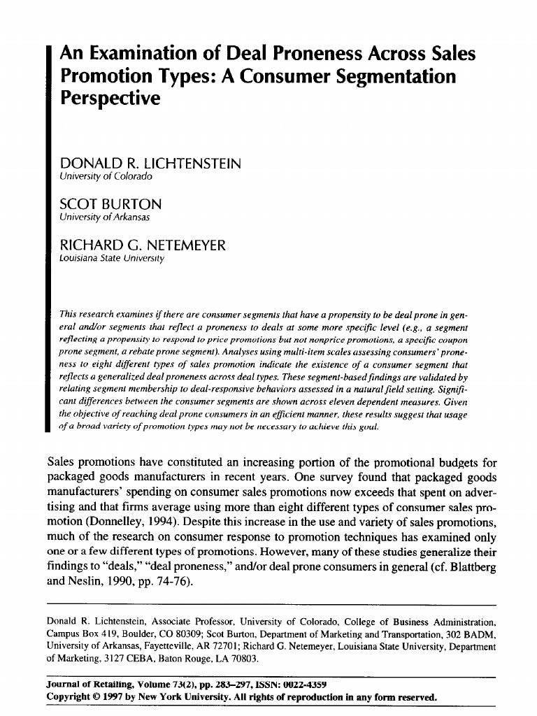 An Examination of Deal Proneness Across Sales Promotion Types: A ...