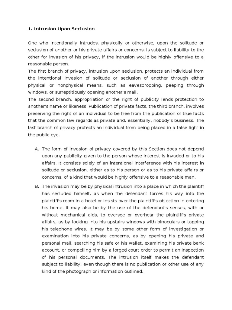Invasion of Privacy: Key Types Explained | PDF | Reasonable Person ...