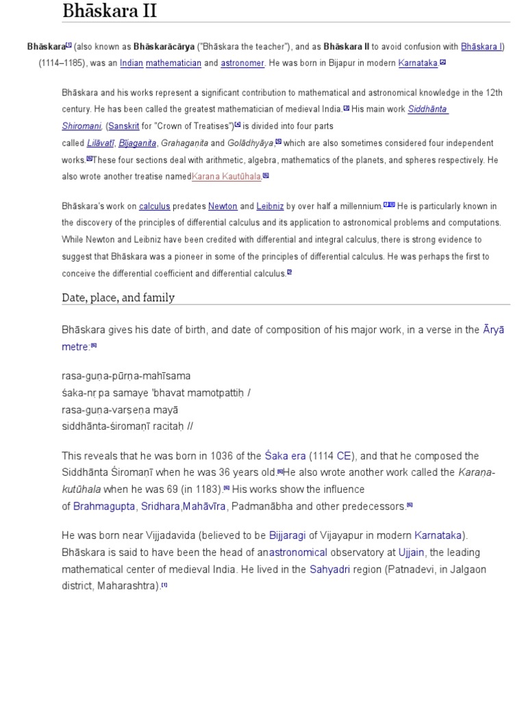 Bhāskara II: Medieval Indian Math Genius | PDF