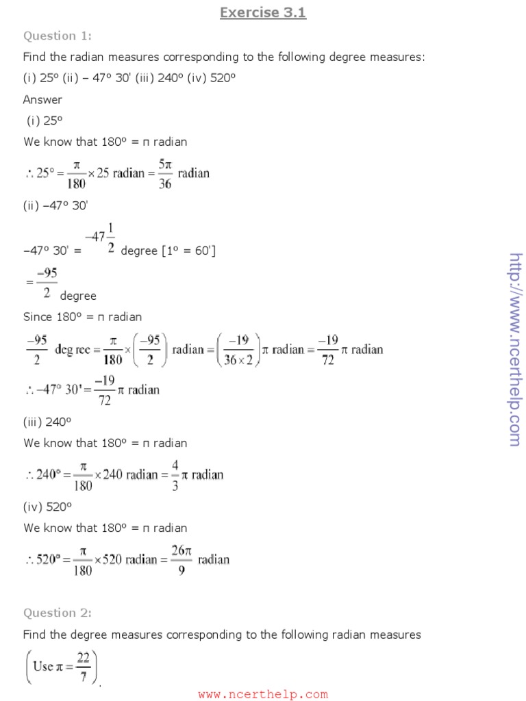 Class 11 Maths Ch 3 Trigonometric Solutions | PDF | Sine | Circle