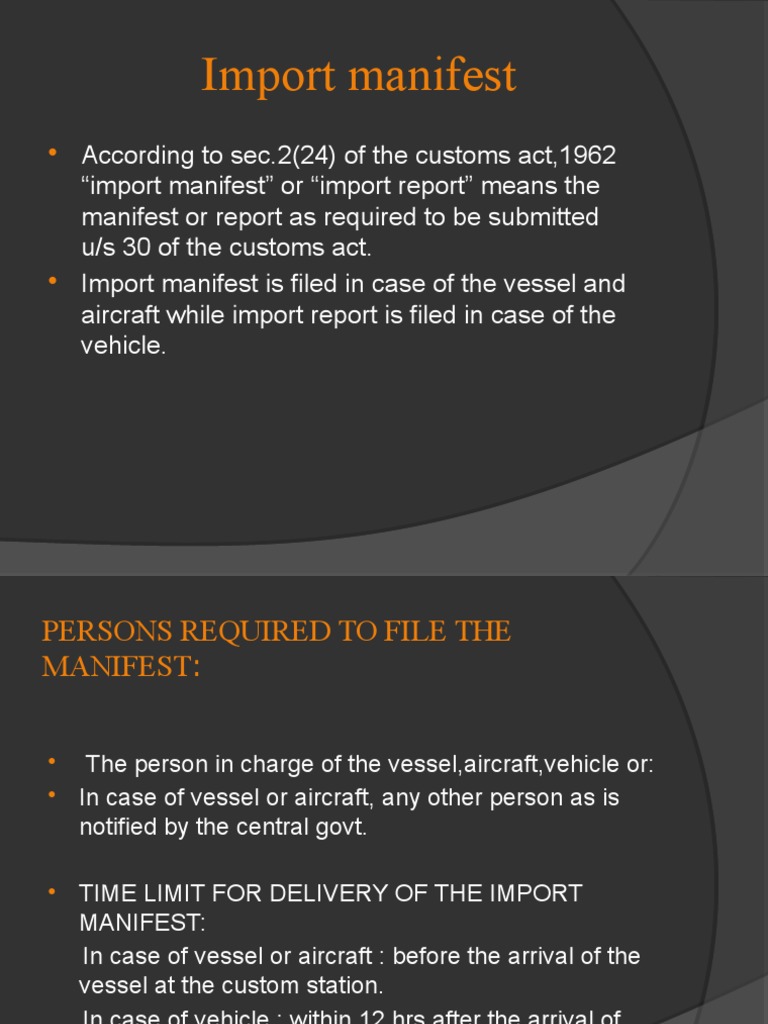Import Manifest | Exports | Customs