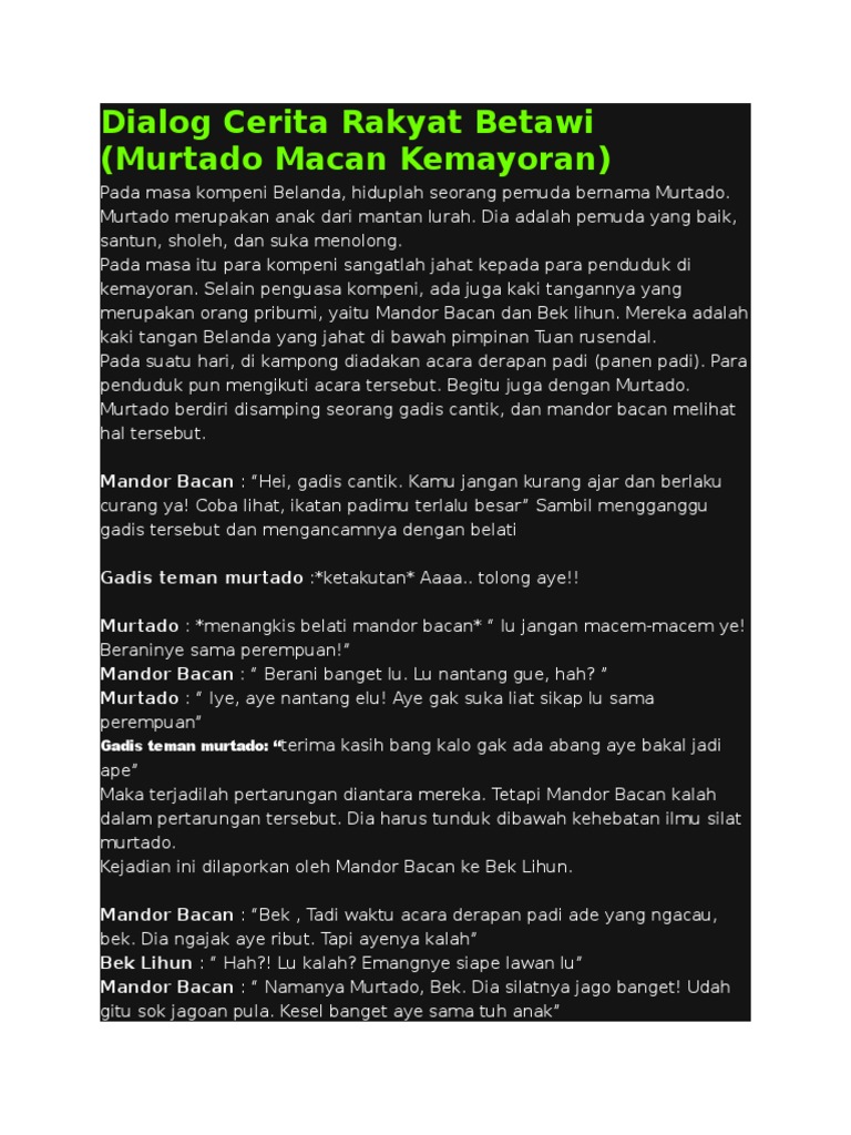 Dialog Cerita Rakyat Betawi | PDF | Fiksi Misteri, Thriller, & Kejahatan | Fiksi Umum
