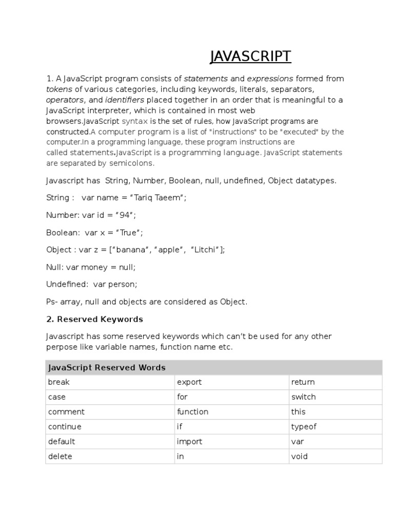Javascript Basics (Assignment 1) | Download Free PDF | Reserved Word ...