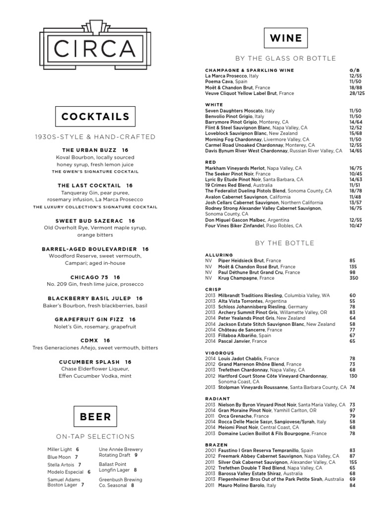 Circa Menu | PDF | Wine | Vitis