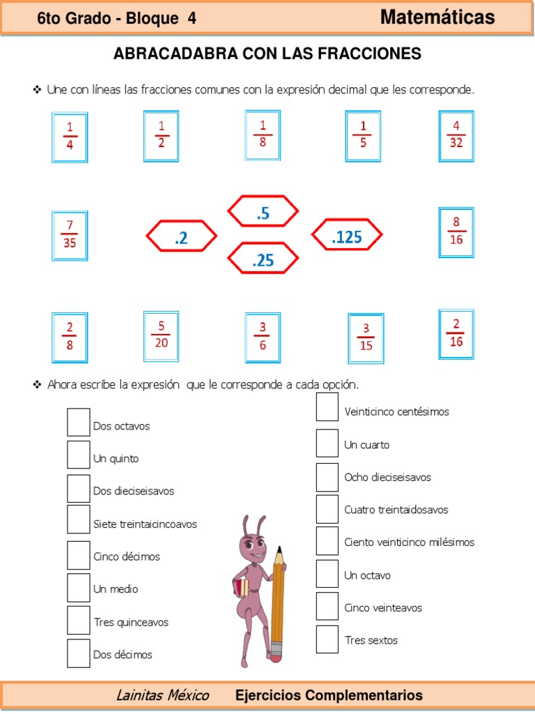 6to Grado - Matemáticas - Fracciones Decimales | PDF
