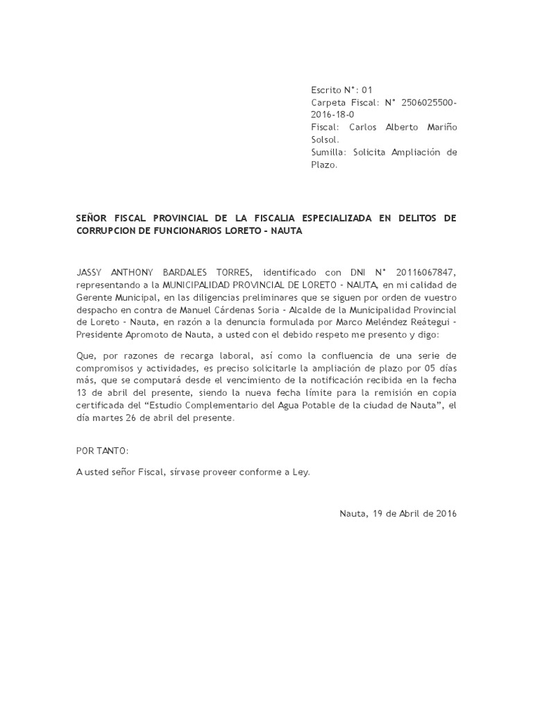 Escrito Solicito Ampliacion De Plazo Docx