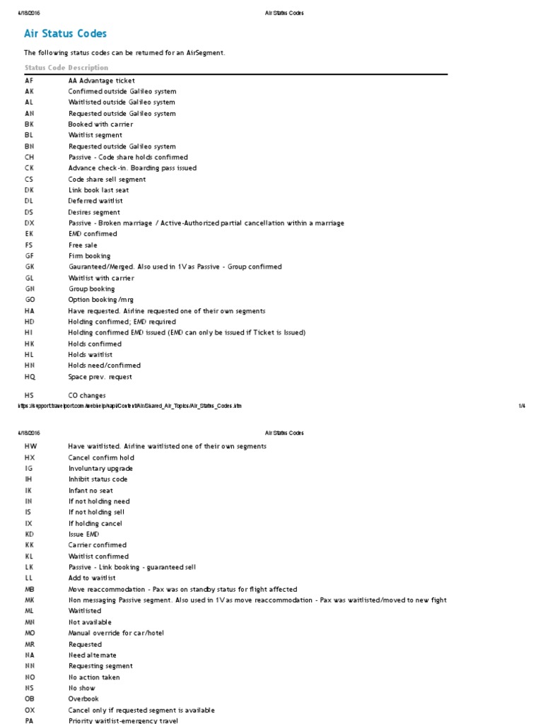 Air Status Codes | PDF | Airlines | Aviation