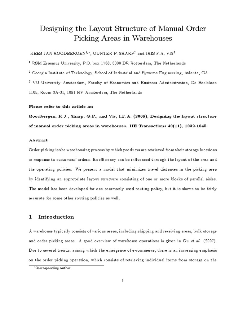 Designing Layout For Manual Order Picking in Warehouses | PDF ...