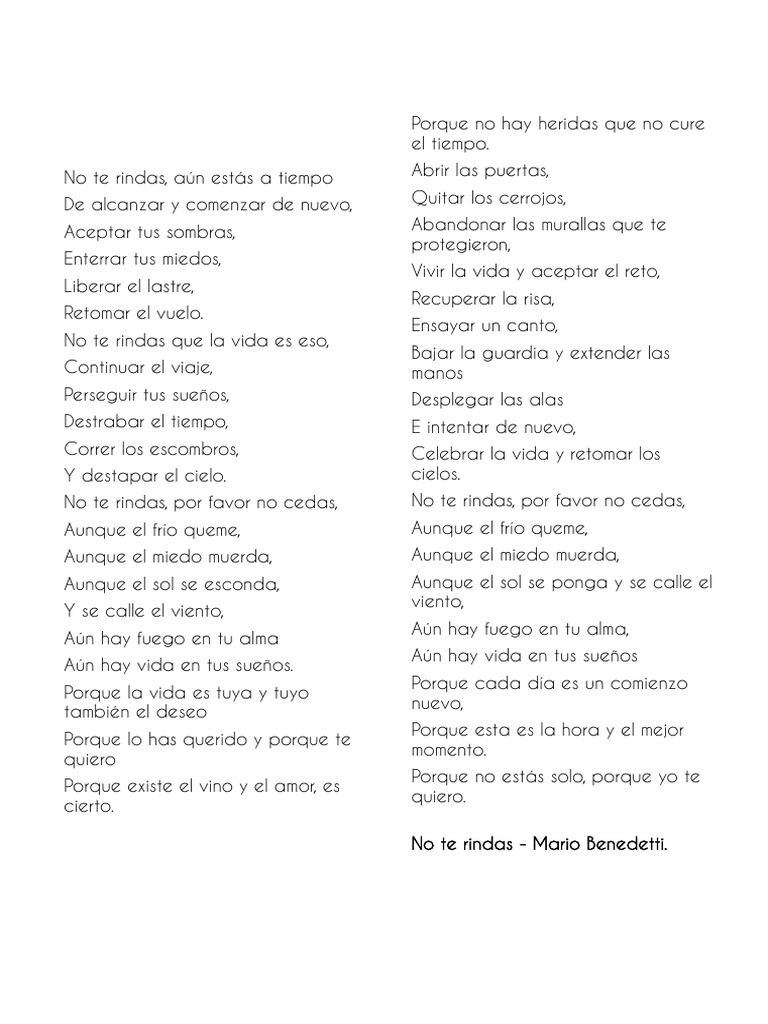 No te rindas - Mario Benedetti | PDF | Arte | Poesía