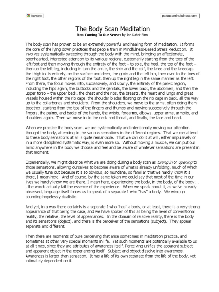 Body Scan Mindfulness | Download Free PDF | Senses | Pain
