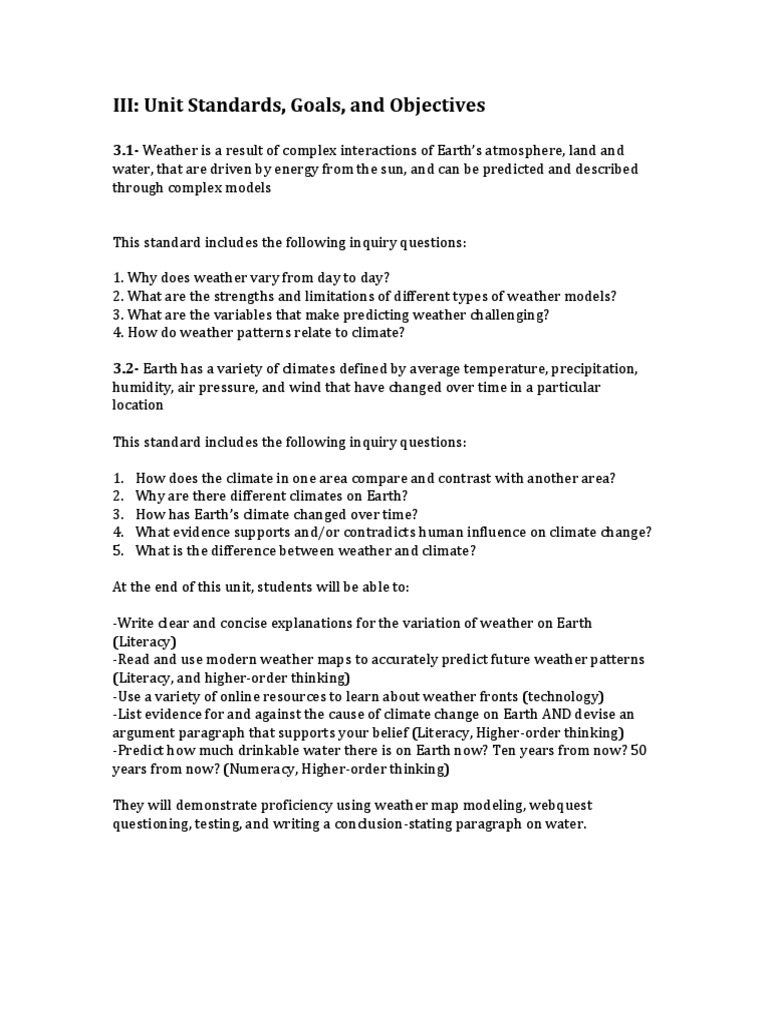 Weather Goals and Learning Objectives | PDF | Weather | Climate