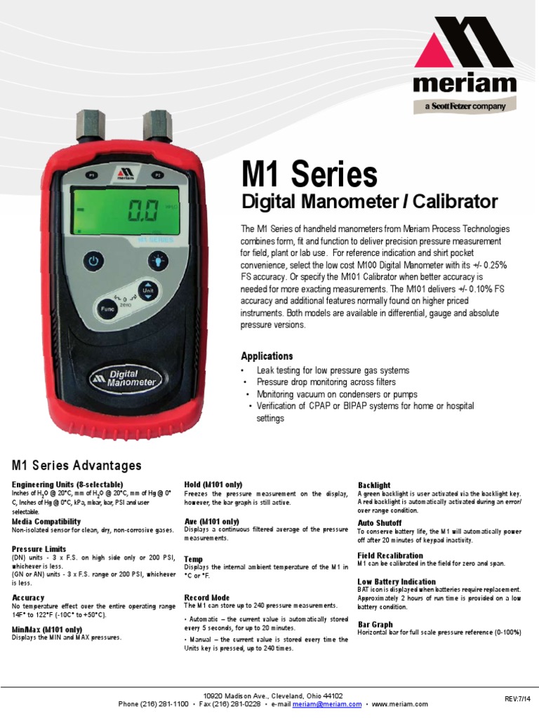 Meriam m100 Data Sheet | PDF | Pressure Measurement | Pressure