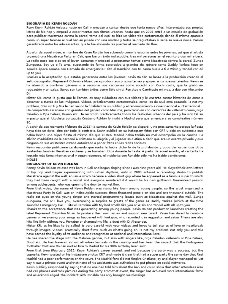 Biografía de Kevin Roldán | PDF | Ocio | Entretenimiento (general)