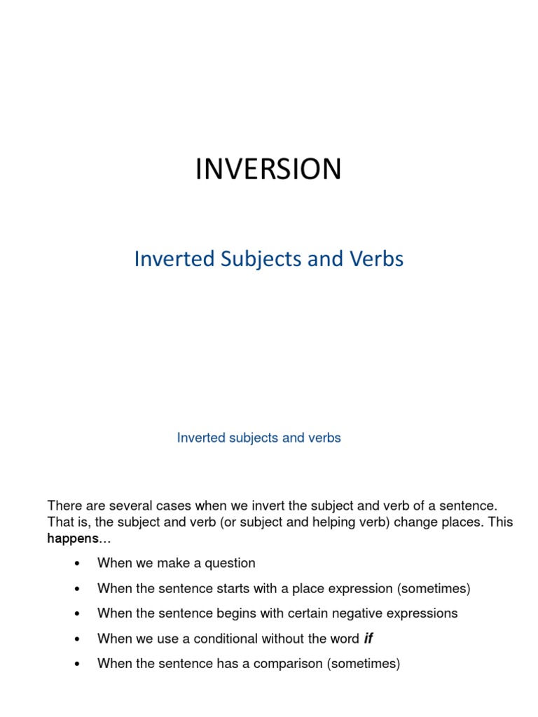Inversion | PDF | Subject (Grammar) | Verb
