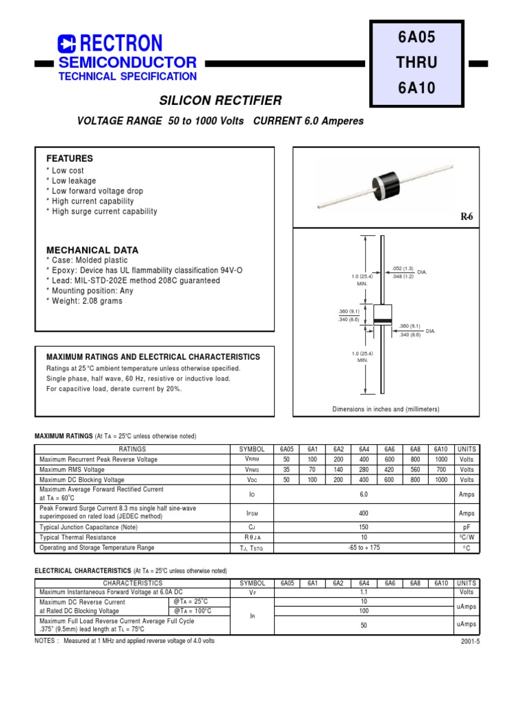 Diodo 6A10 | PDF | Rectifier | Electrical Resistance And Conductance