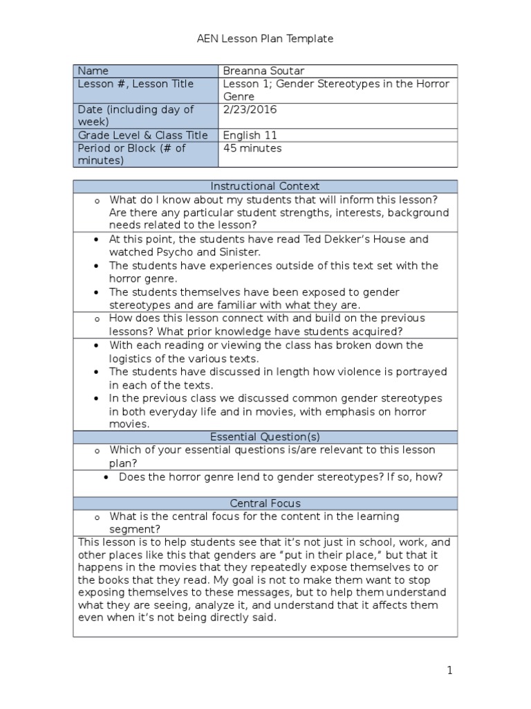 Horror Genre Lesson Plan | PDF | Lesson Plan | Stereotypes