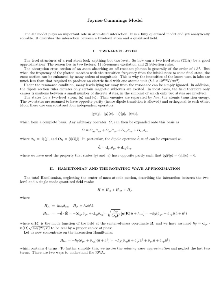 Jaynes-Cummings Model | PDF | Resonance | Photon