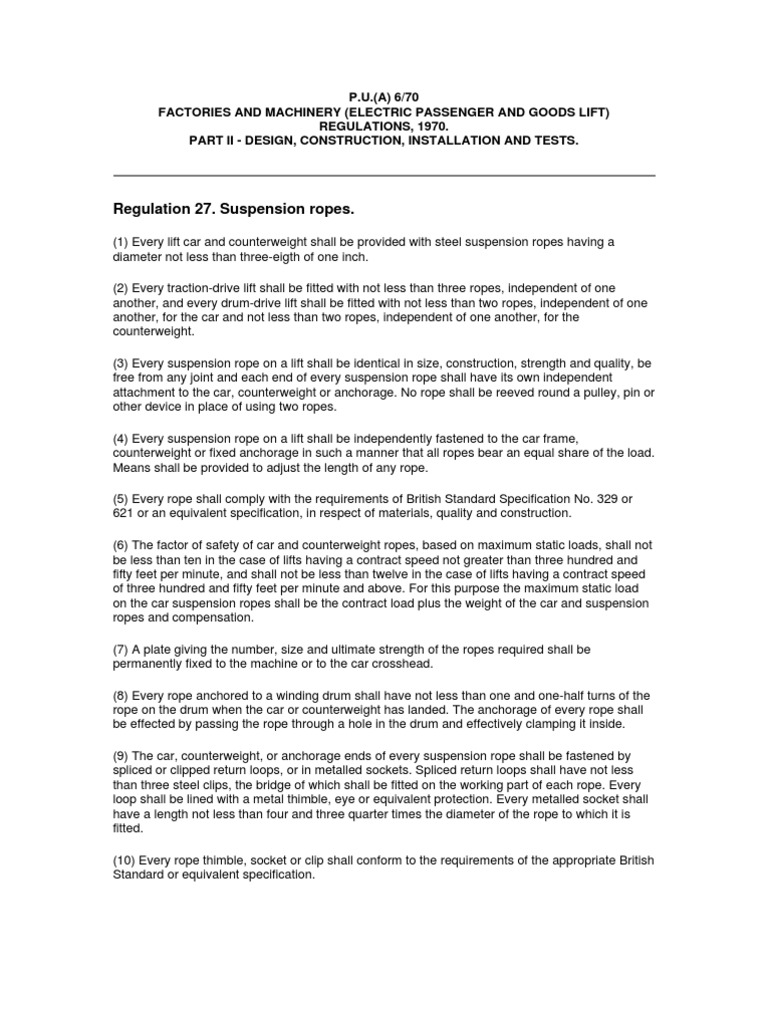 Regulation 27 | PDF | Rope | Elevator