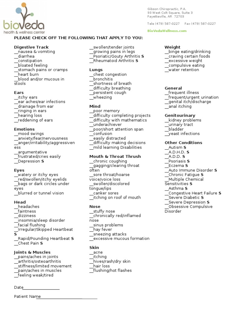 Comprehensive Health Symptoms Checklist | PDF | Arthritis | Candidiasis