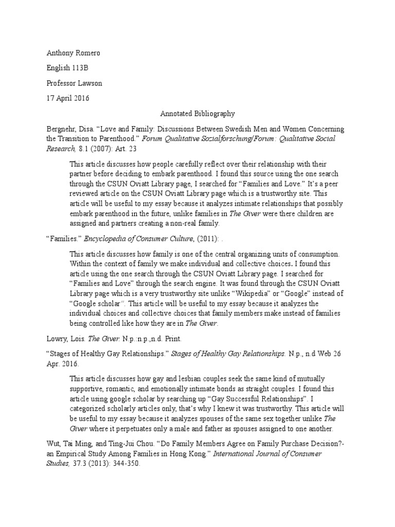 Annotated Bibliographies English 113b | PDF | Interpersonal ...