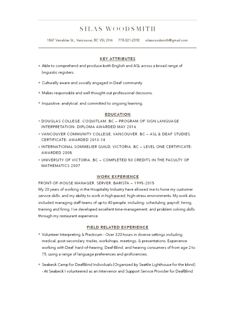 Sign Language Interpreter Resume Overview | PDF