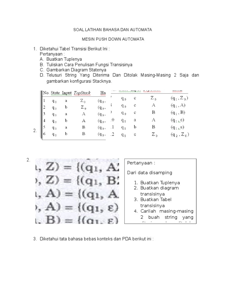 Soal Latihan Bahasa Dan Automata Mesin Pda | PDF
