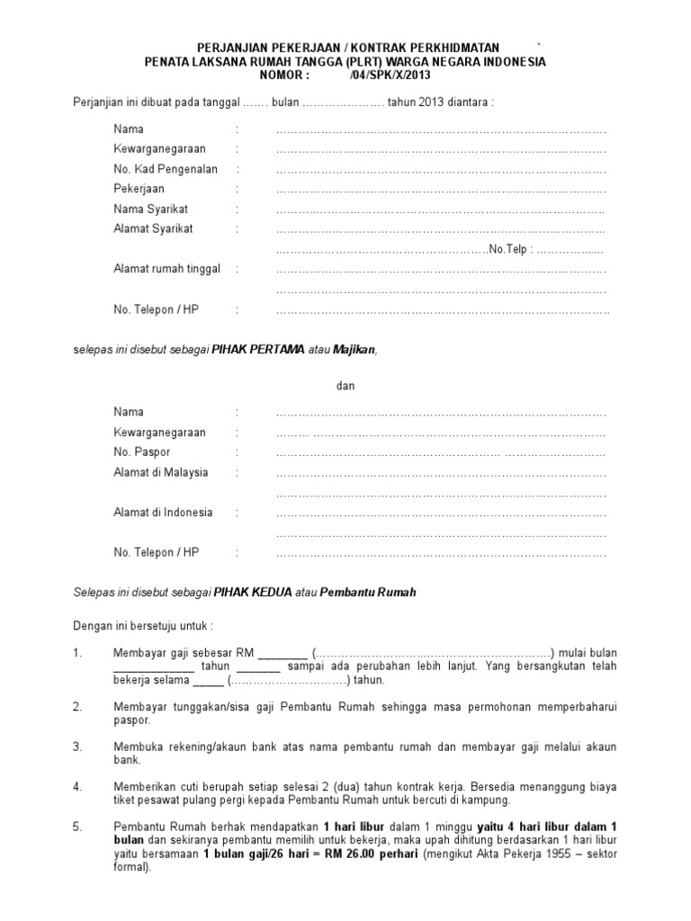 Kontrak Kerja PRT | PDF