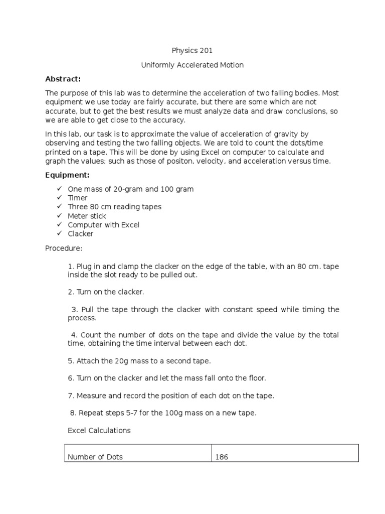 Analyzing Gravity in Falling Bodies Lab | PDF | Acceleration | Mass