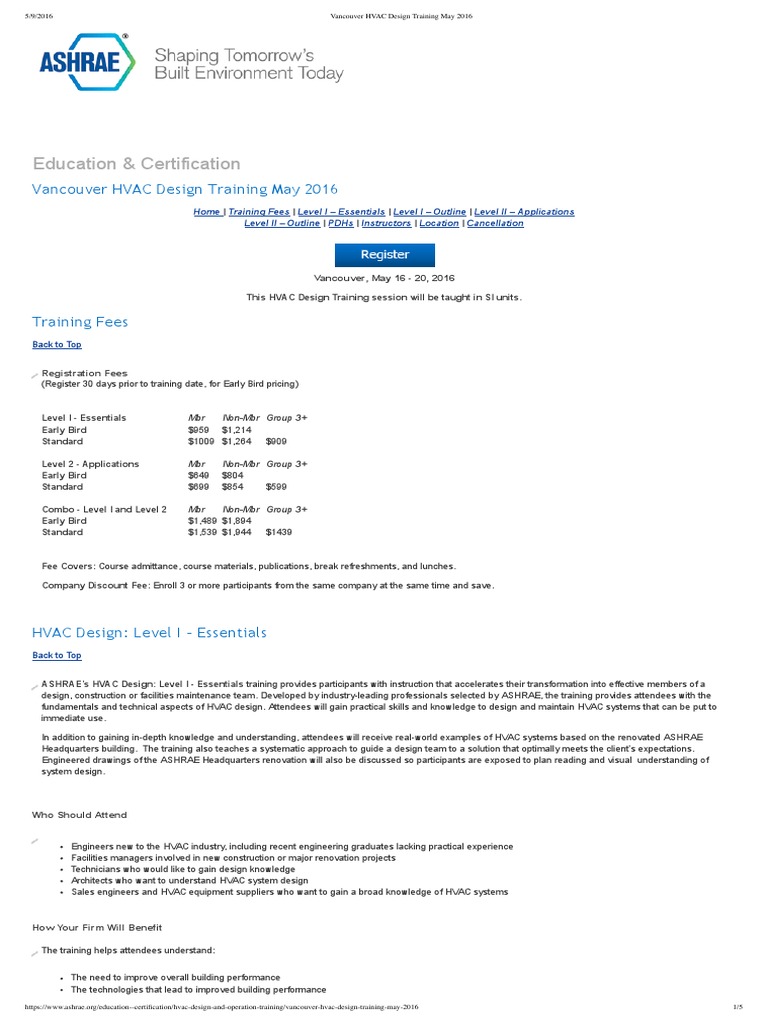 HVAC Ashrae Training Vancouver | PDF | Hvac | Engineer