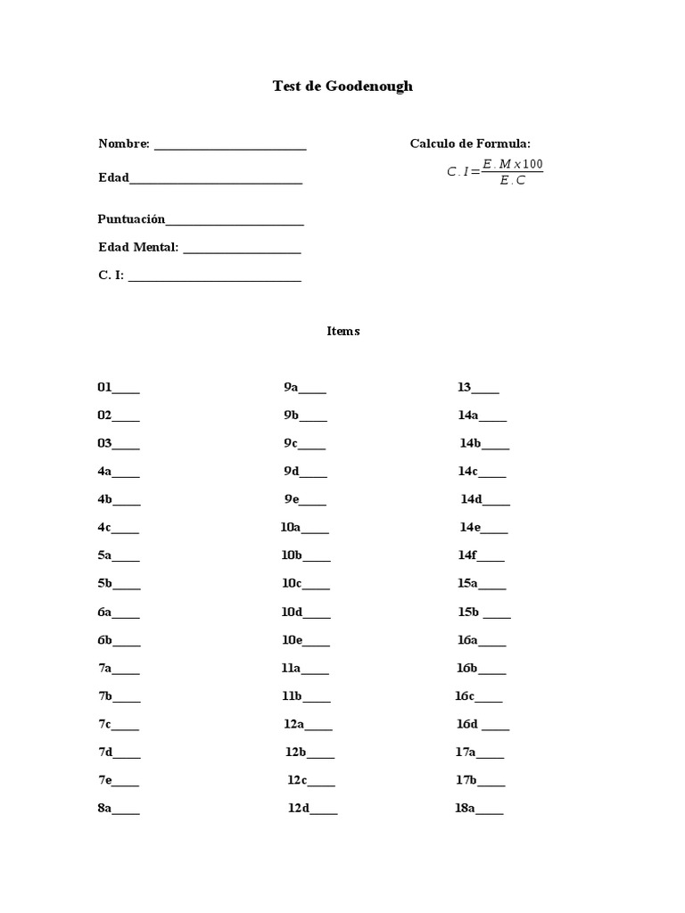 Formato de Correcciòn - Test de Goodenough | PDF