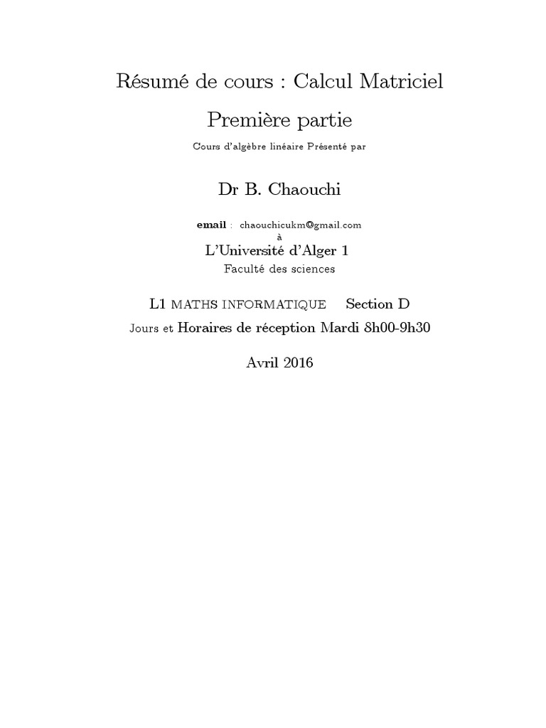 Matrices : Définitions et Propriétés | PDF | Matrice (Mathématiques ...